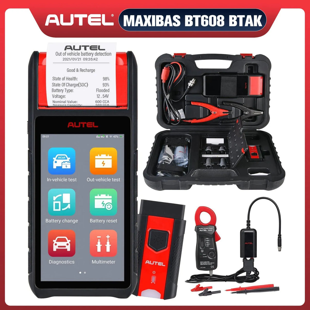 Autel MaxiBAS BT608 BTAK Car Battery Tester & Electrical System Diagno ...